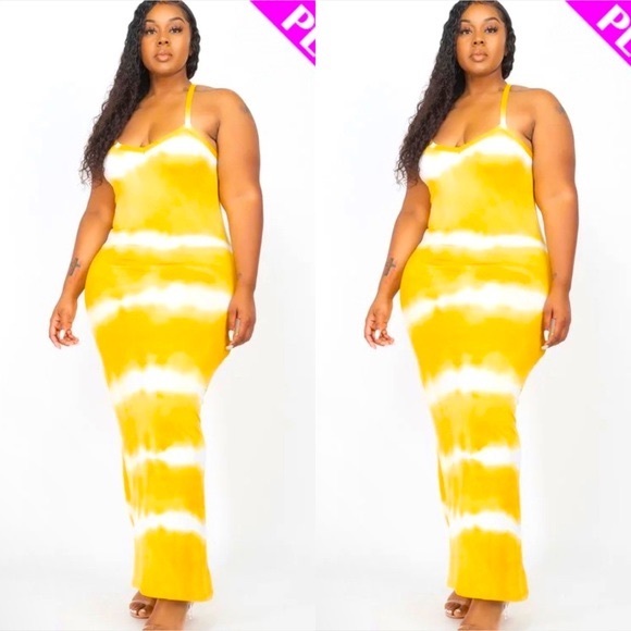 Dresses | New Arrival Plus Size Mustard Yellow Stripe Tiedye Racerback ...